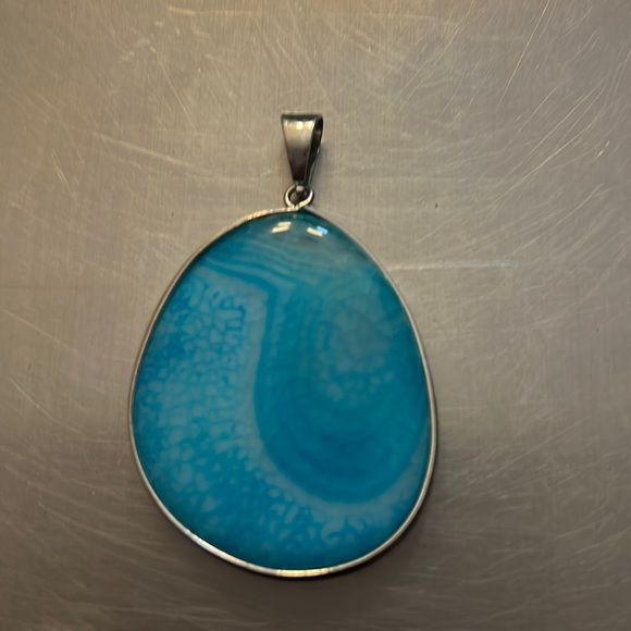 Jewelry | Pendant Large Blue Stone In Silver Tone 515 | Poshmark